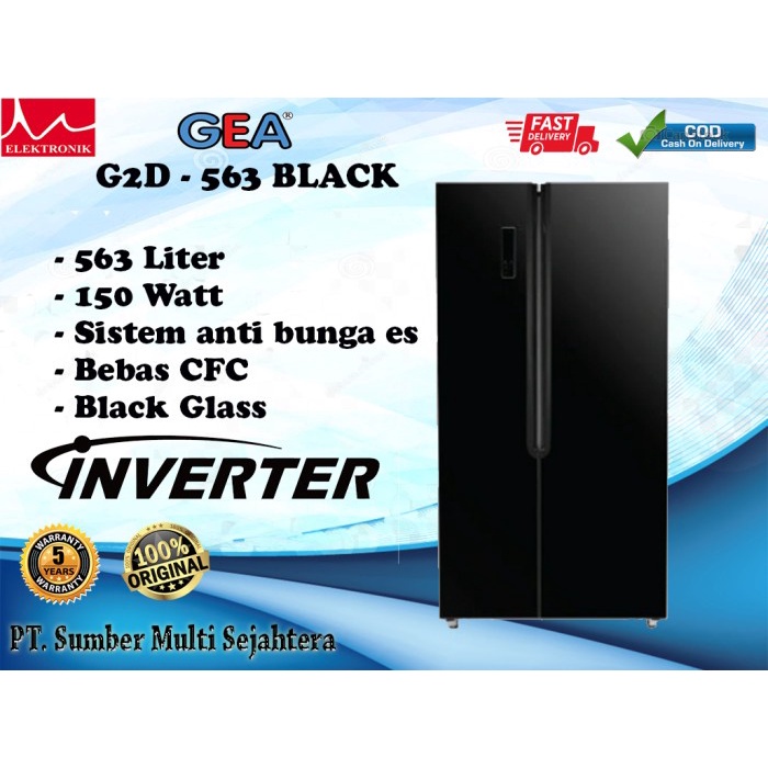 Jual KULKAS GEA 2 PINTU JUMBO SIDE BY SIDE INVERTER G2D 563 BLACK GLASS ...