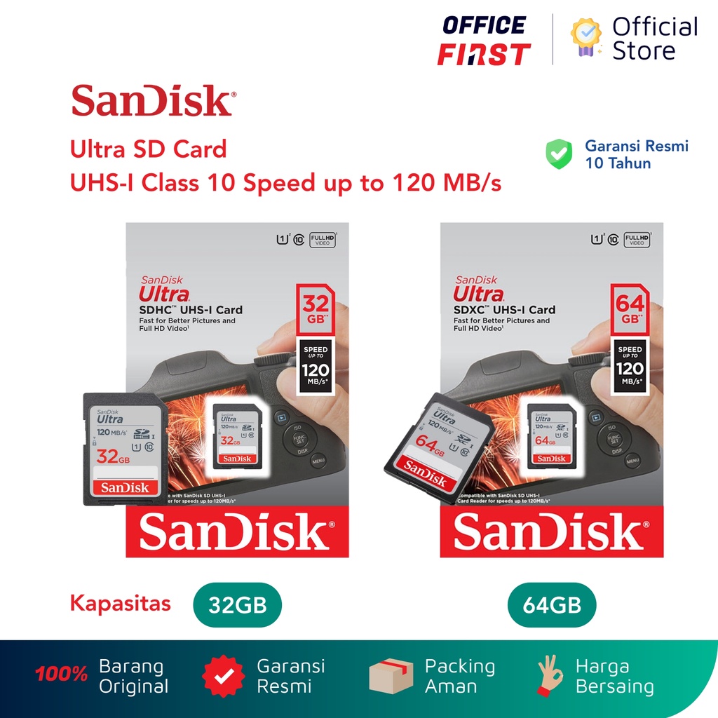 Jual SanDisk Ultra SD Card UHS-I 120 MBps 32 64 128 256 GB Kartu Memory | Shopee Indonesia