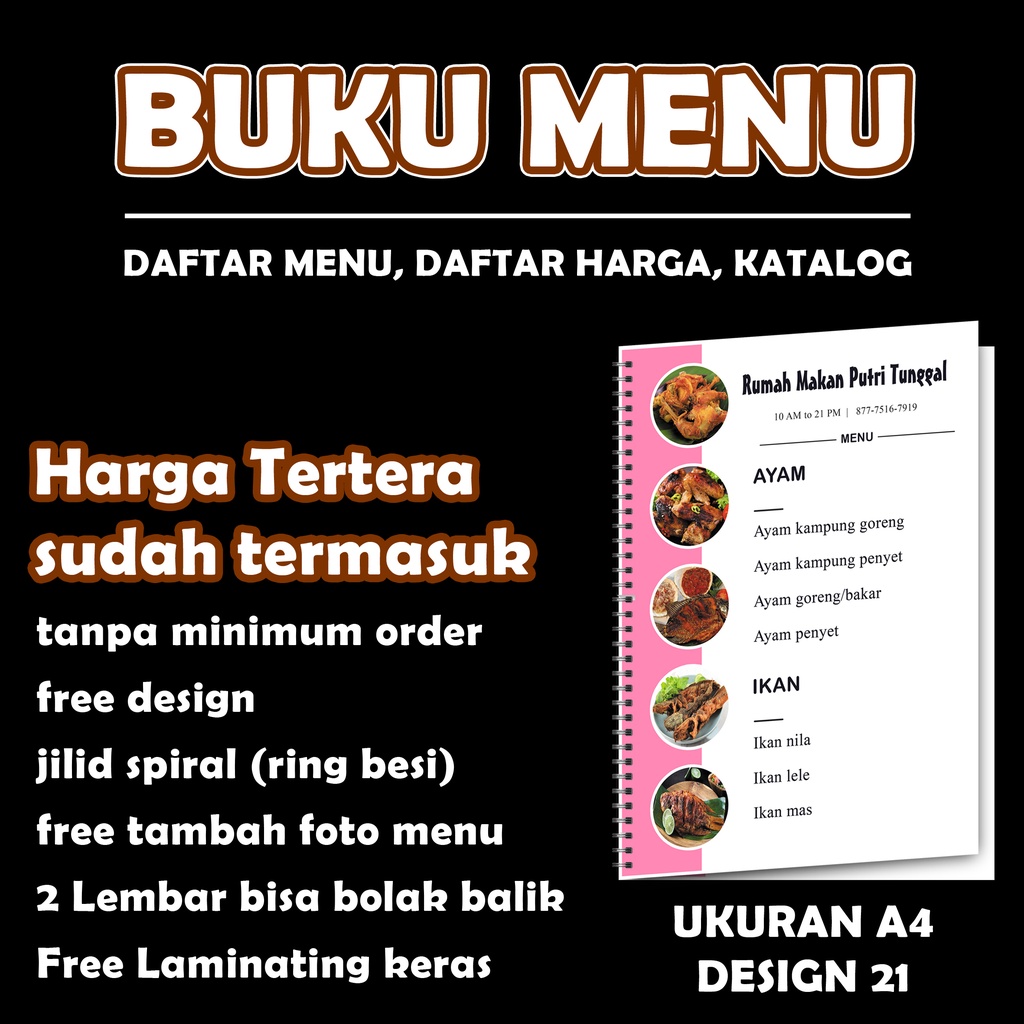 Jual buku menu design 021 (isi 2 lembar bolak balik uk A4) daftar menu ...