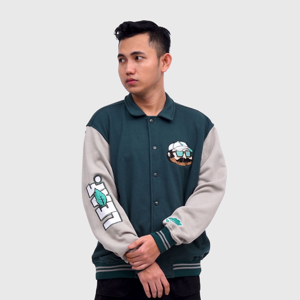 Jual LEAF Mr. Good Times Green Varsity Jacket | Shopee Indonesia