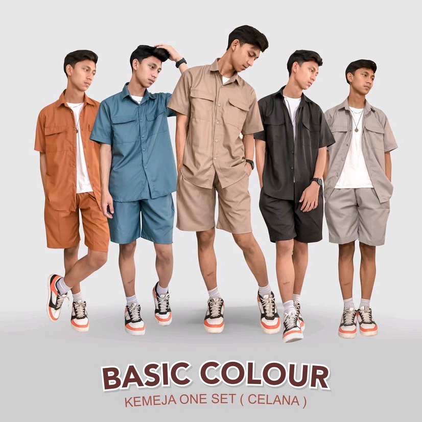 Jual Kemeja One Set Setelan Pria Kemeja dengan Celana Polos Pendek ...