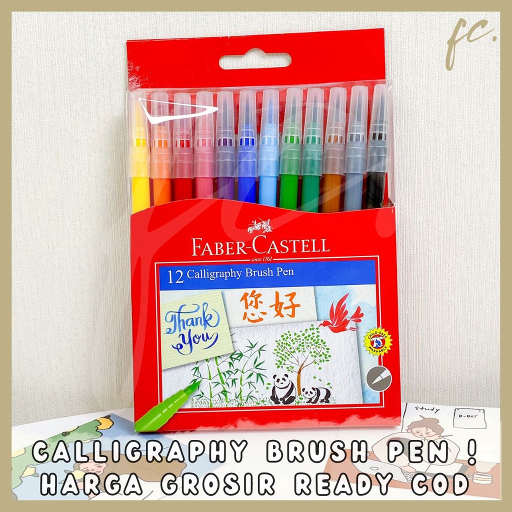 Jual Calligraphy Brush Pen Faber-Castell Original Set 12 Pcs Pack Kuas ...