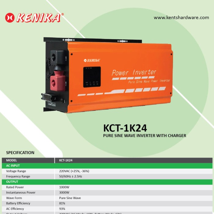 Jual Tokochitrae- Kenika Solar Power Inverter Pure Sine Wave 1000W-24V Dc [Kct-1K24] | Shopee ...