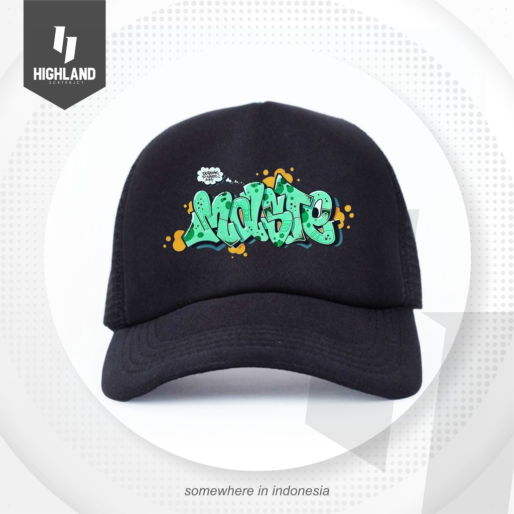 Jual HIGHLAND Trucker Hat - Topi Jaring Hitam Putih Graffiti MOZSTE ...