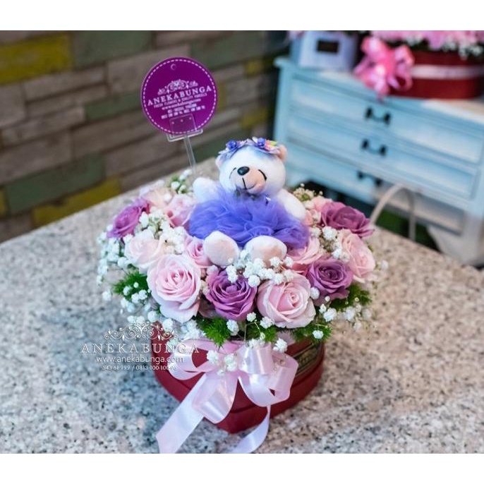 Jual Love Flower Box Kotak Hati Boneka Bunga Mawar Teddy Bear Rose ...