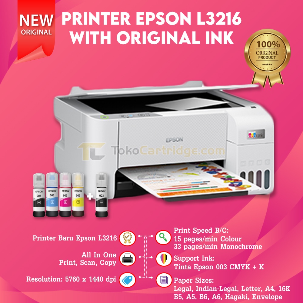 Jual Printer Epson EcoTank L3216 All-In-One (Print - Scan - Copy) New With Original Ink, L3210 ...