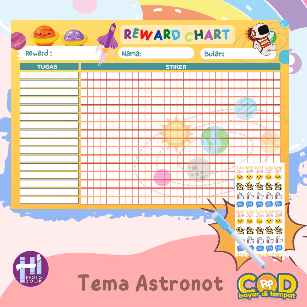 Jual Reward Chart Poster A3 Wipe & Clean free Sticker dan Spidol ...