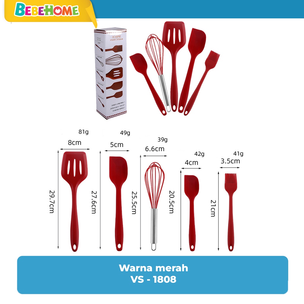 Jual Bebehome Set Spatula Sutil Silikon Non Stick Cooking Tools Isi 5 ...