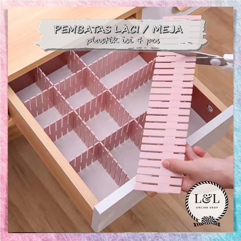 Jual Partisi Pembatas Laci Plastik Isi 4 DIY Drawer Partition Divider ...