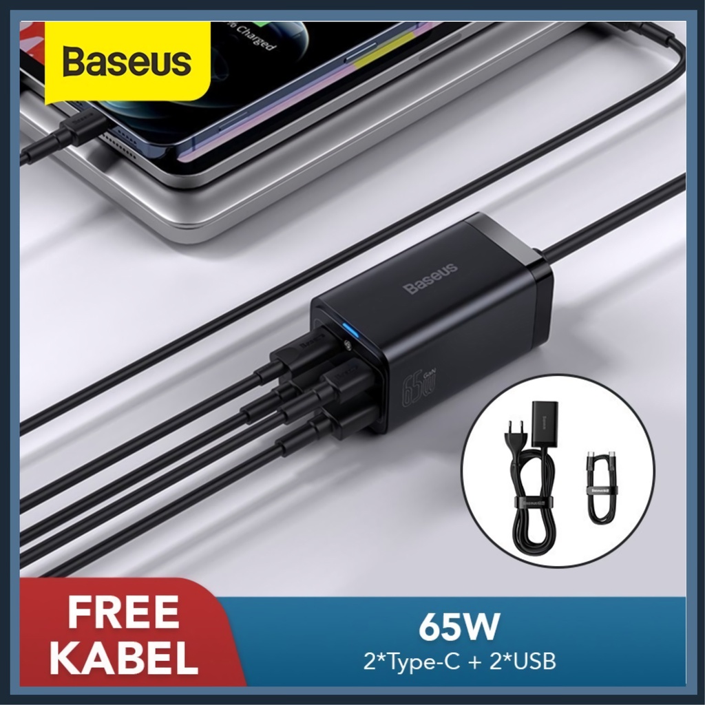 Jual KEPALA CHARGER BASEUS 65W GAN3 PRO FAST CHARGER 4IN1 ADAPTOR USB ...