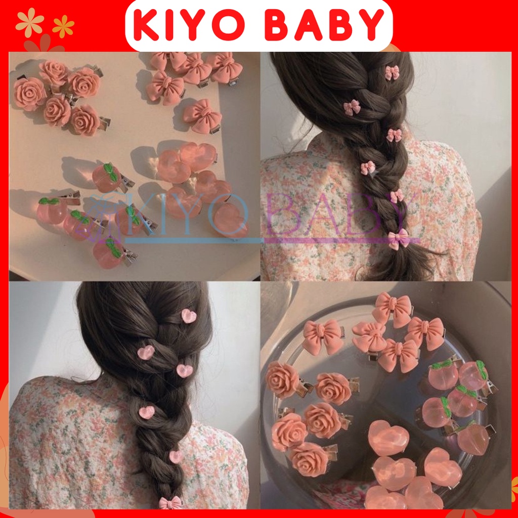 Jual J-090 | JEPIT RAMBUT PINK KOREA MOTIF MAWAR PITA LOVE SET 5 PCS ...