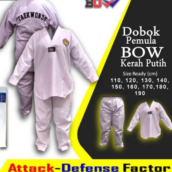 Jual [W-6-U ] Dobok Pemula Seragam Baju Pakaian Taekwondo BOW kerah putih dan merah hitam poom ...
