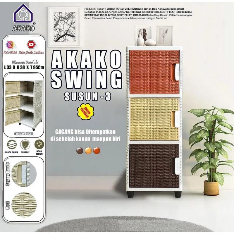 Jual Lemari Pakaian 1 Pintu Serbaguna Akako Swing Full Rak Motif Rotan ...