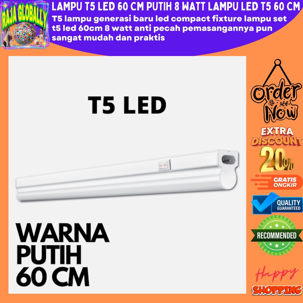 Jual LAMPU T5 LED 60 CM PUTIH 8 WATT LAMPU LED T5 60 CM LAMPU T5 PUTIH ...