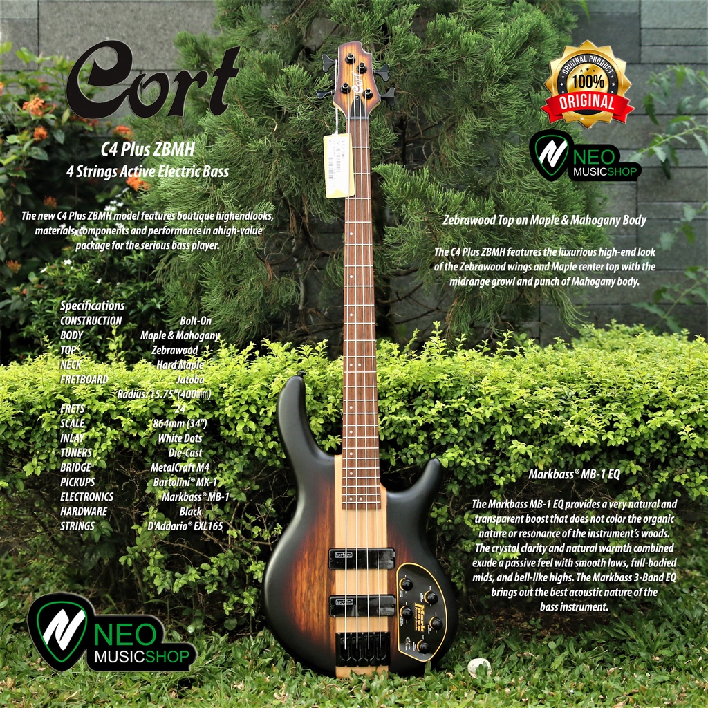 Jual Cort Artisan C4 Plus ZBMH Tabacco Burst 4 Strings Active Electric ...