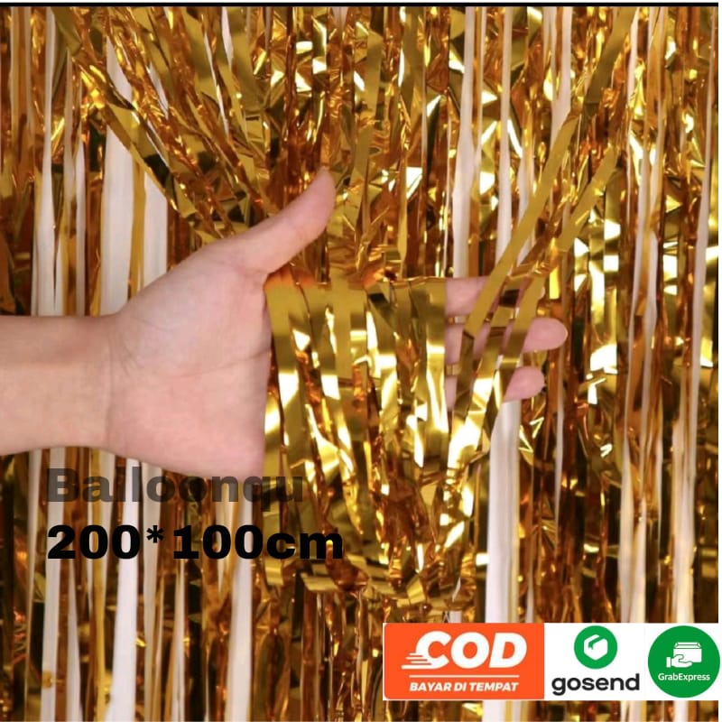 Jual [200X100CM] TIRAI GOLD METALIK BACKDROP RUMBAI DEKORASI ULANG ...