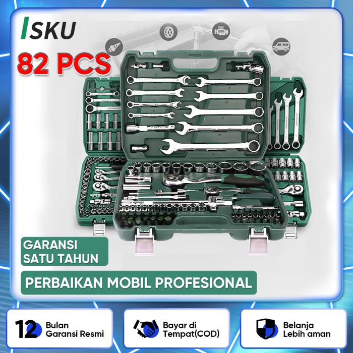 Jual Shock Isku Kunci Ring Pas Soket Set Alat Mobil Set/Tools Set Box 61 82 Pcs | Shopee Indonesia
