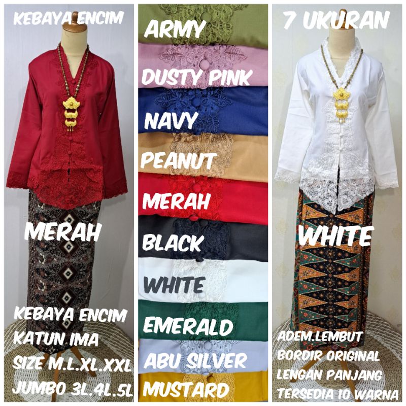 Jual Kebaya Encim Katun Ima Lengan Panjang(tebal.adem)size M.L.XL.XXL ...