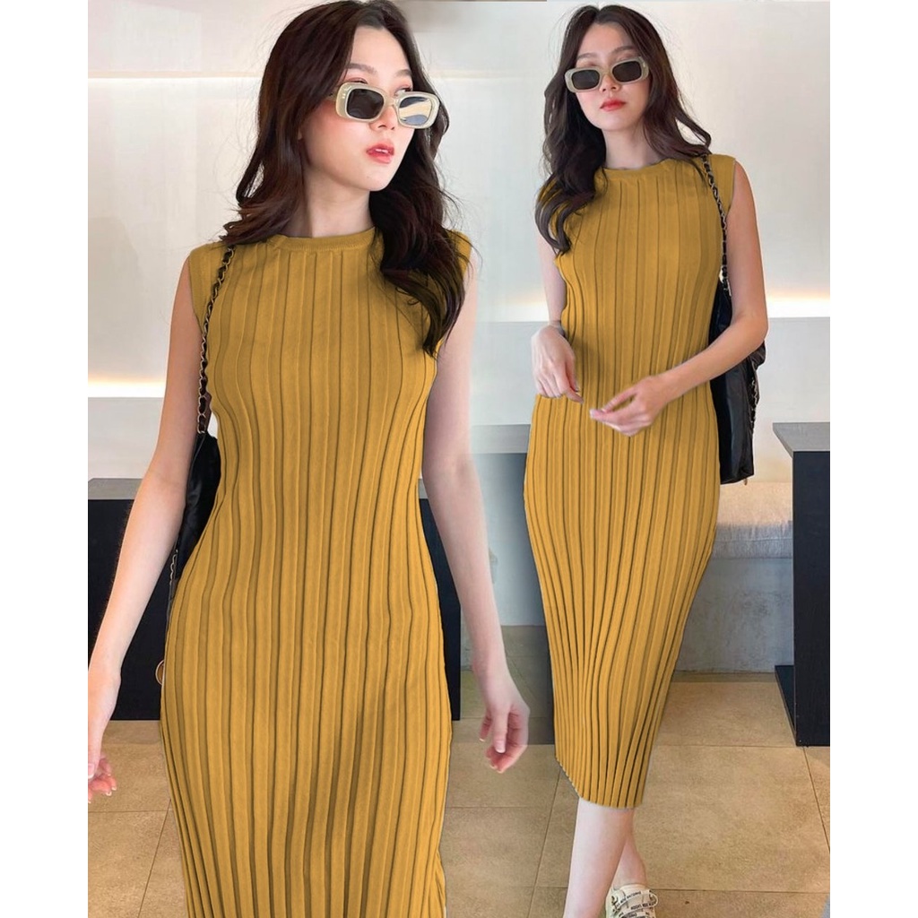 Jual Dress Rrerenaa - Midi Dress Rajut Wanita | Shopee Indonesia