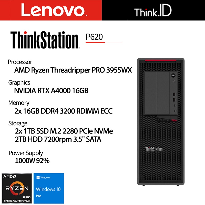 Jual ThinkStation P620 AMD Pro 3955WX 32GB 2TB NVMe 2TB HDD RTXA4000 Win10 | Shopee Indonesia