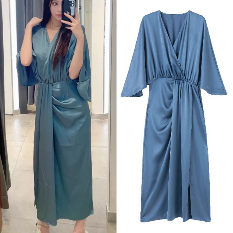 Jual Blue Soft Silky Maxi Dress 68691 (SALE) | Shopee Indonesia