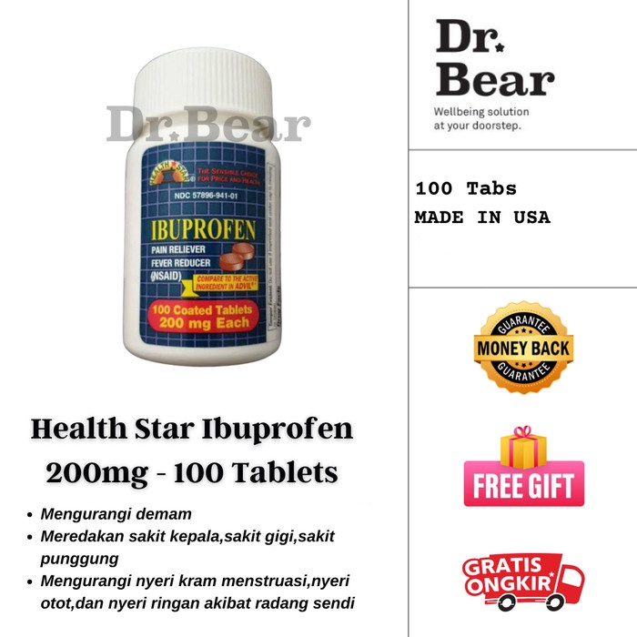 Jual Health Star Ibuprofen 200mg - 100 tabs / nyeri/ demam/ sakit ...