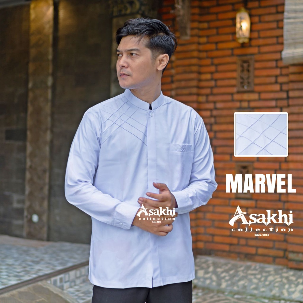Jual Baju Koko Pria Asakhi Lengan Paanjang Motif Marvel Warna Putih ...