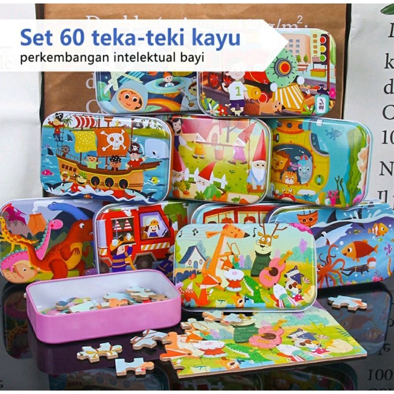 Jual Mainan edukasi anak puzzle jigsaw kayu wooden toy toys 60 pcs ...