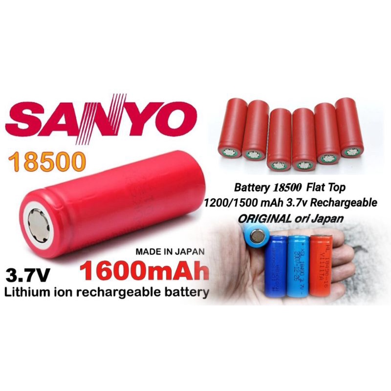 Jual Battery 18500 Flat Top 1200/1600 mAh 3.7v Rechargeable ORIGINAL | Shopee Indonesia