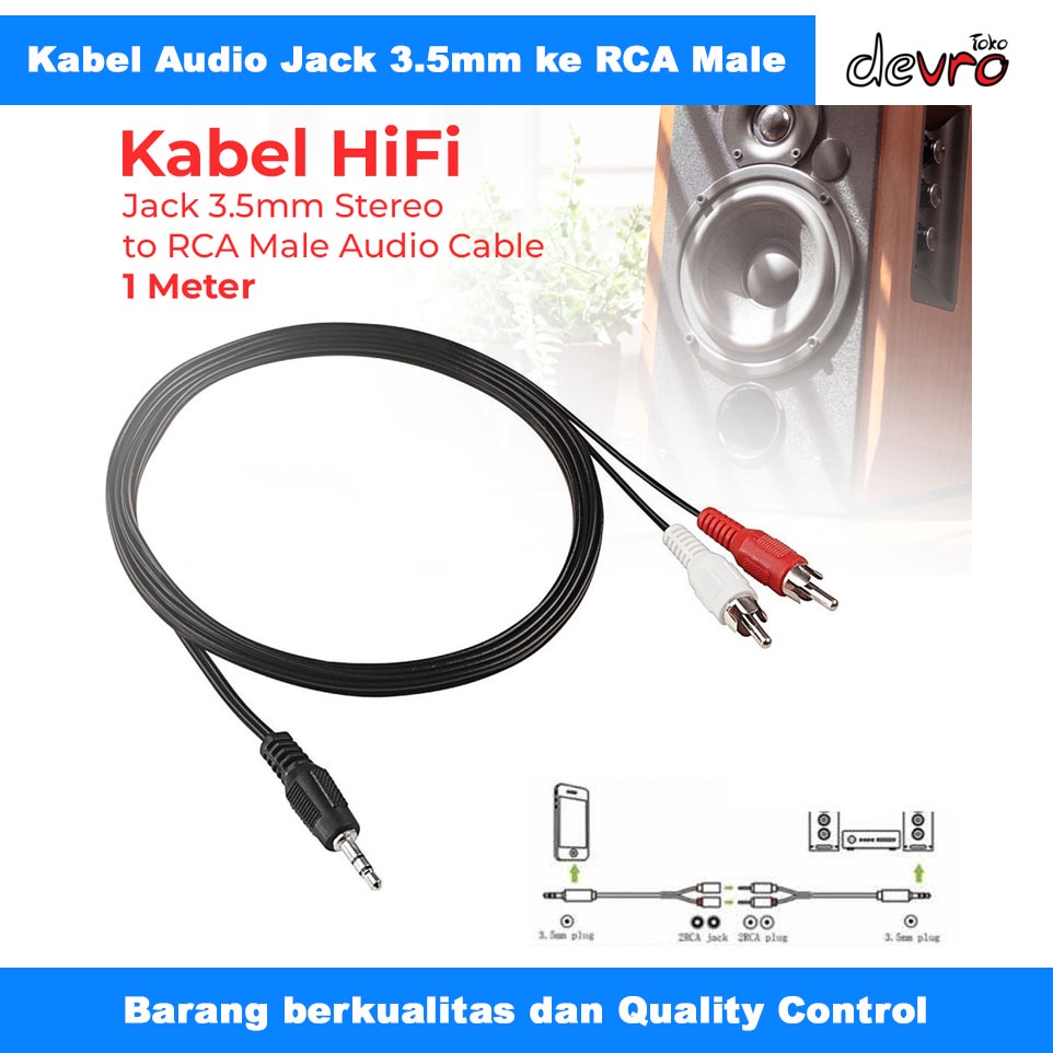 Jual Kabel Jack ke RCA - Kabel HiFi Jack 3.5mm Stereo to RCA Male Audio Cable | Shopee Indonesia