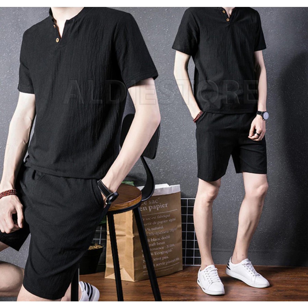 Jual Setelan Pria Dewasa AMOND Warna Hitam Polos Setelan Kaos dan ...