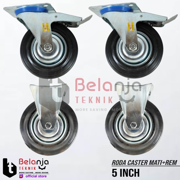 Jual Roda Roda Caster 5 Inchi Karet Mati Dan Rem Hidup Dijual Set ...