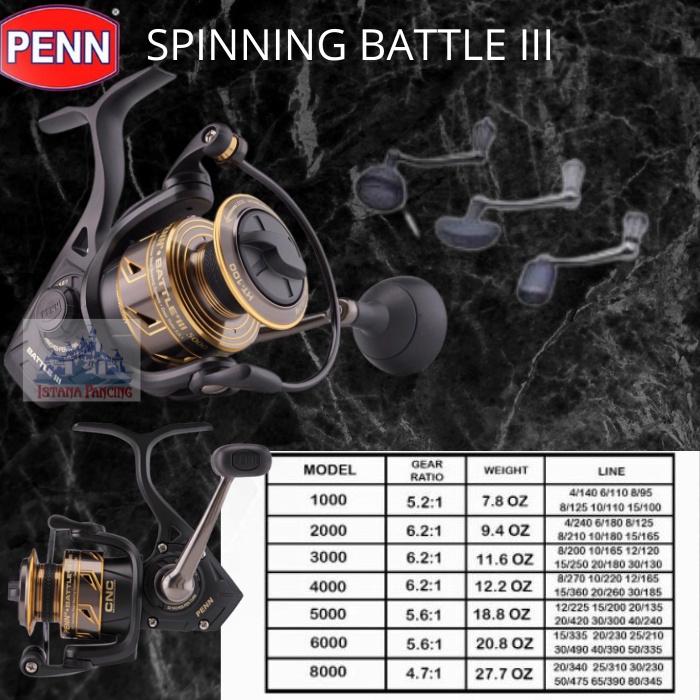 Jual REEL SPINNING PENN BATTLE III 1000/2000/3000/4000/5000/6000/8000 ...