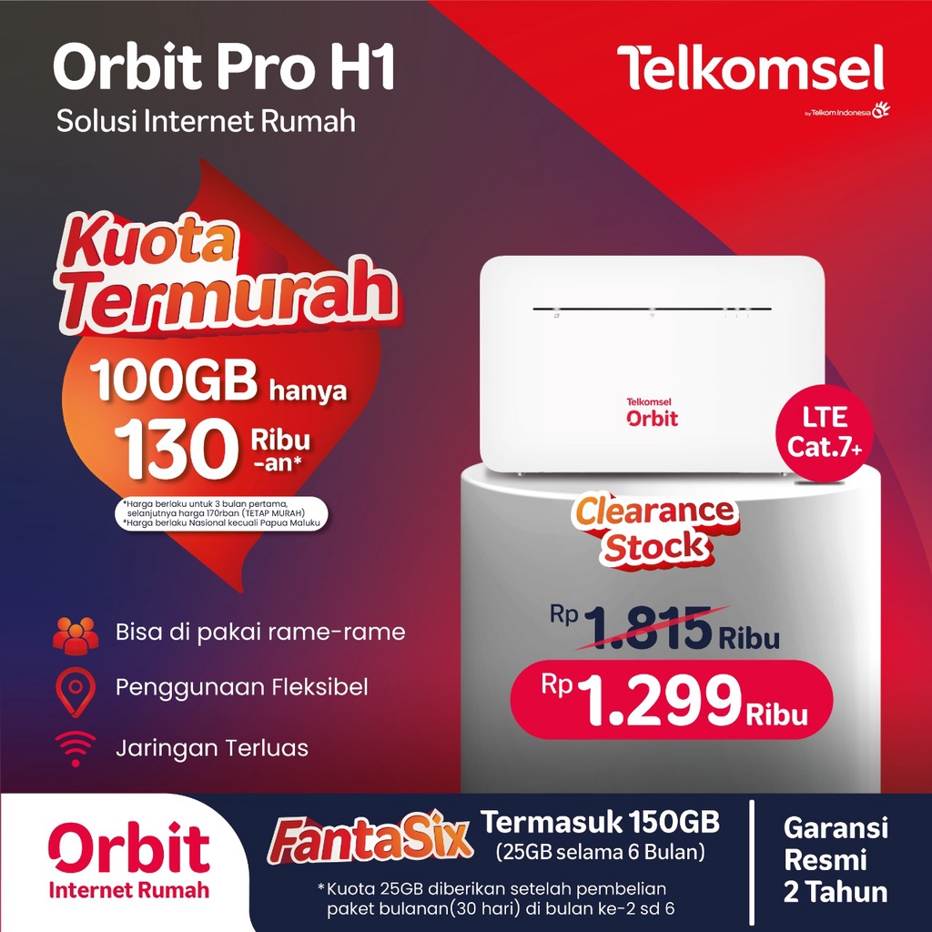 Jual MODEM ROUTER HUAWEI B535 TELKOMSEL ORBIT PRO H1 WIFI 4G LTE 150GB | Shopee Indonesia