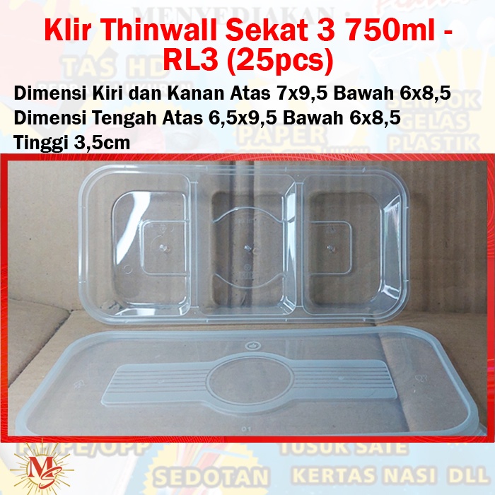 Jual Klir Thinwall Kotak Makan 750 Ml Lunch Box Bento Rectangle Sekat 3