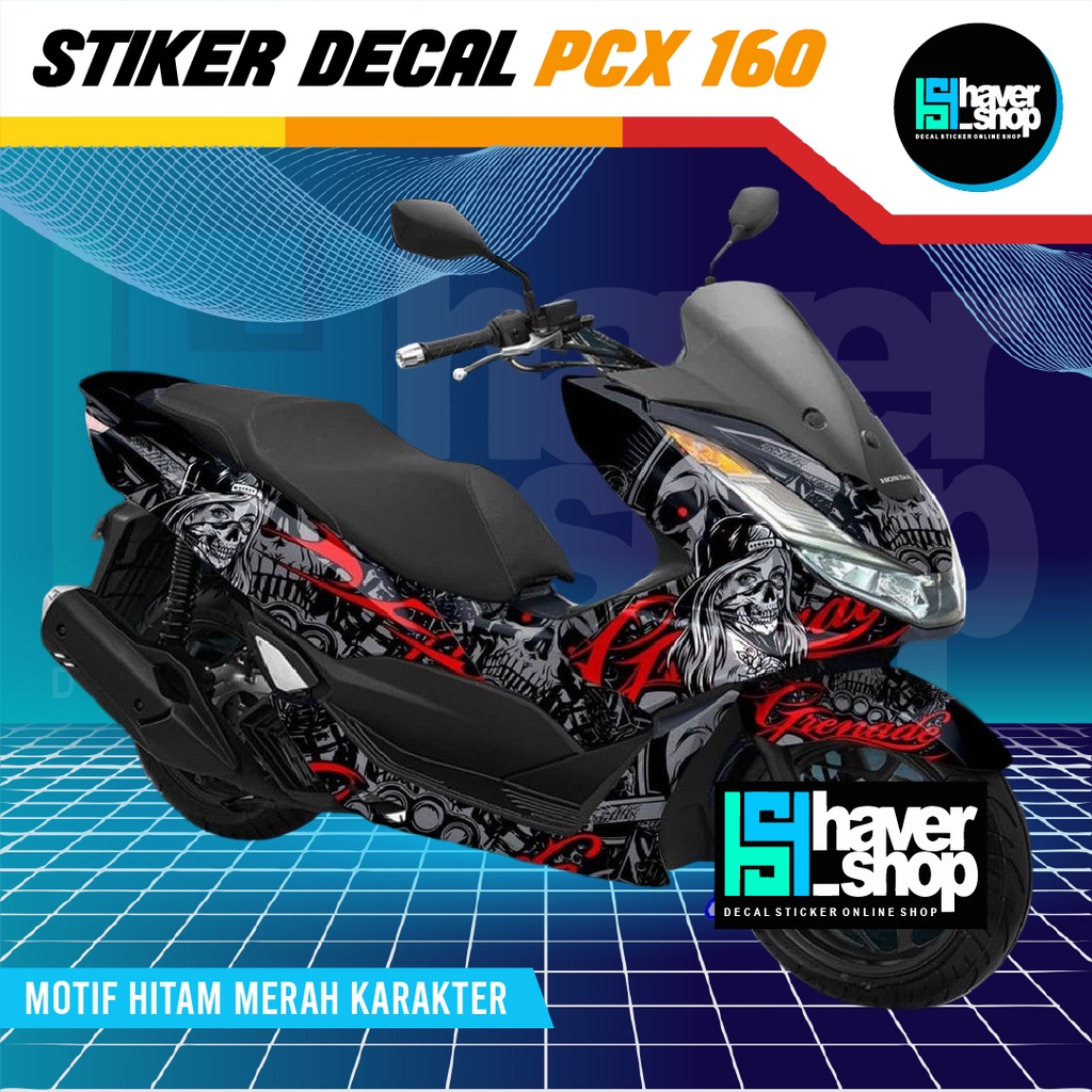 Jual Aksesoris Kendaraan Sticker Decal Full Body Honda PCX Hitam Merah ...