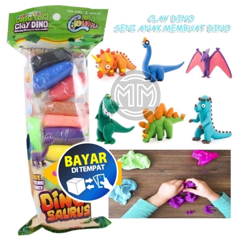Jual MAINAN CLAY DINO PLASTISIN KREASI BENTUK KREATIF ISI 12 WARNA ...