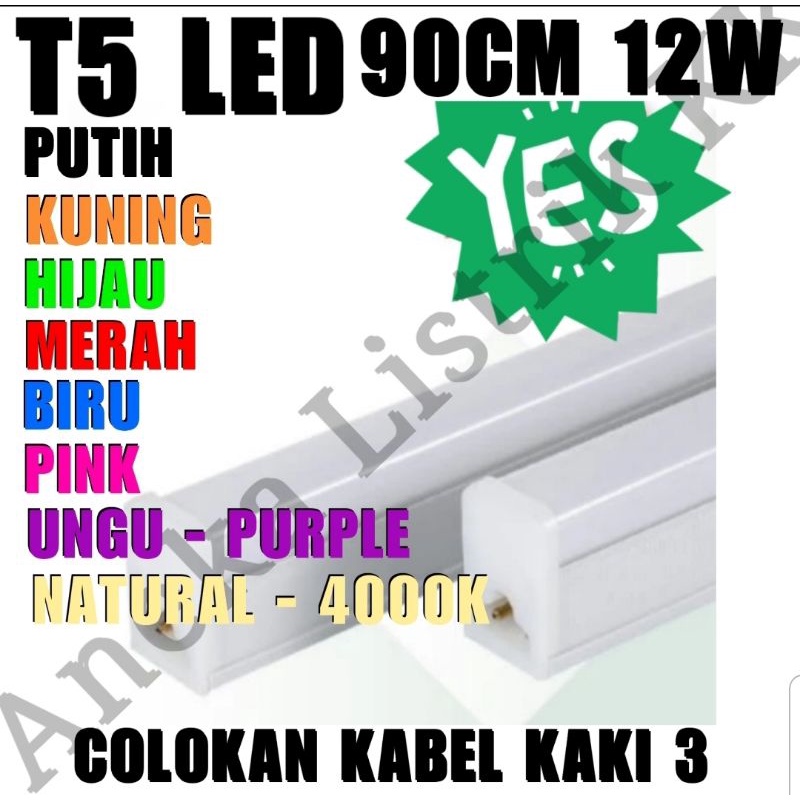 Jual Lampu T5 LED 90Cm 12w T5LED 90cm 12w PANJANG PUTIH KUNING BIRU MERAH HIJAU PINK MERAH MUDA ...