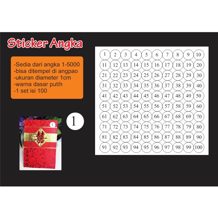 Jual sticker nomor angka 1-100 untuk ditempel di angpao wedding ...