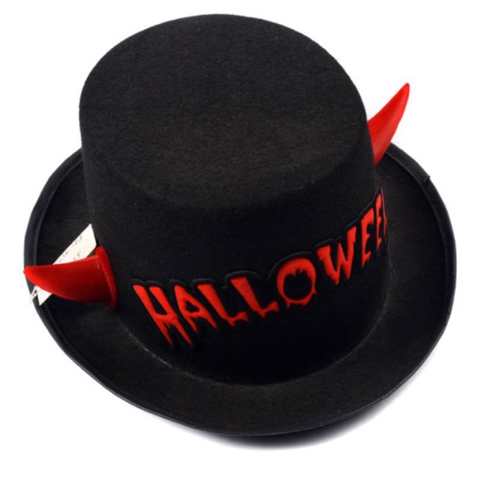 Jual Launch Bla Halloween Unisex Vampire Fedora Hat Devil Horns Letters ...