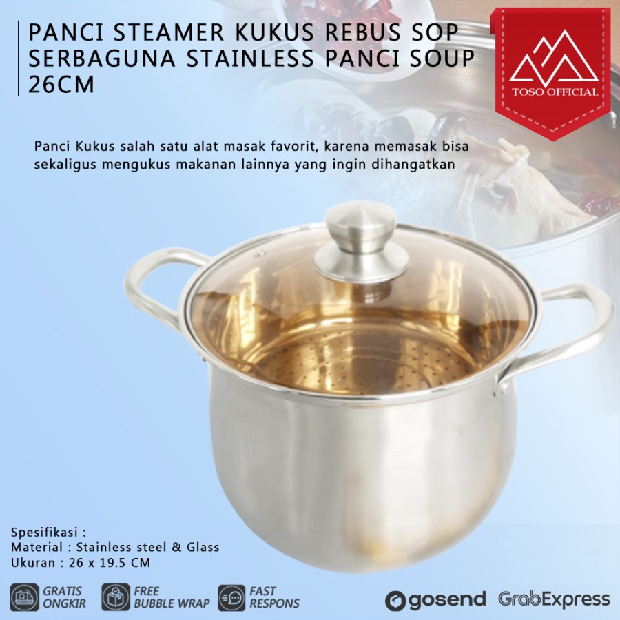 Jual PANCI STEAMER KUKUS REBUS SOP SERBAGUNA STAINLESS PANCI SOUP 26CM ...