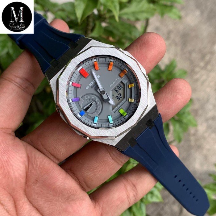 Jual Casio G-Shock GA-2100 Original CA-8ADR Rainbow Silver Rubber Navy Gen5 | Shopee Indonesia