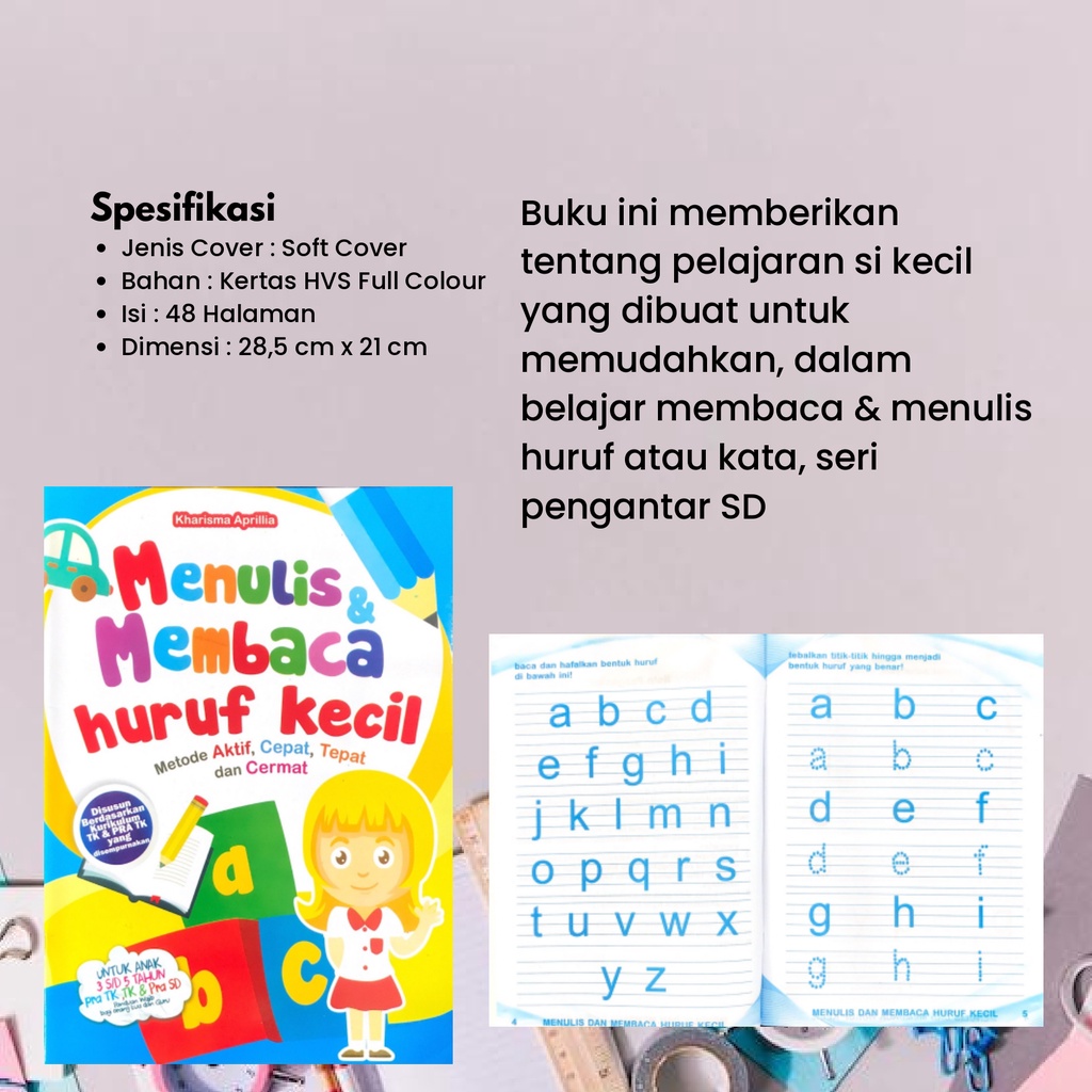 Jual Buku Belajar Anak Murah - Menulis dan Membaca Huruf Kecil Untuk TK ...