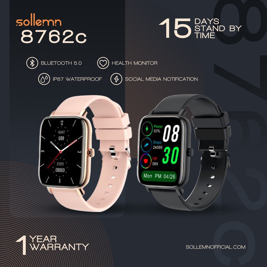 Jual Sollemn Apollo Smartwatch Waterproof IP68 Custom Watch Faces ...