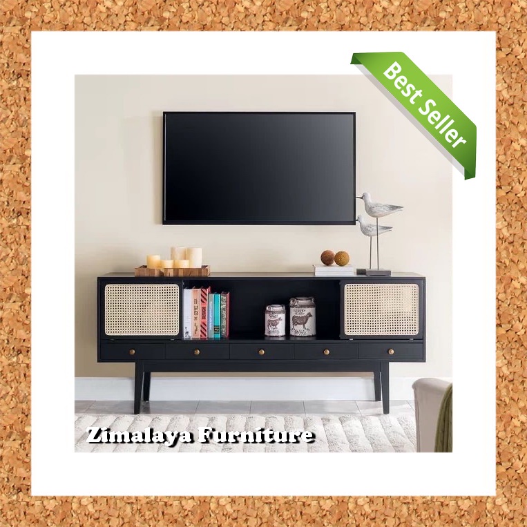 Jual Meja TV Rotan Pintu Sliding Model Classic 5 Laci Kayu Jati ...