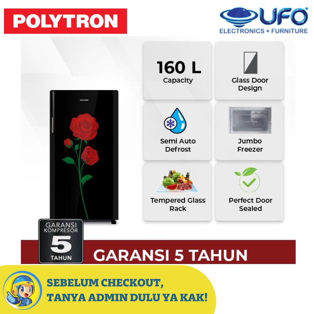 Jual POLYTRON PRA16DRX PRA 16DRX 1 Pintu handle Belleza Varia 160 liter ...