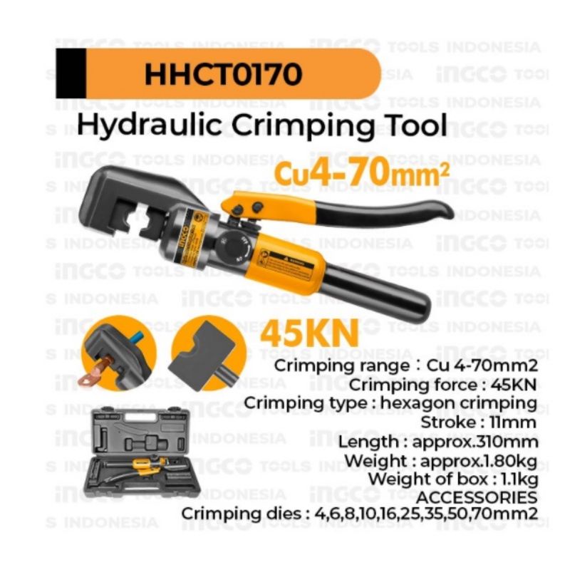 Jual Tang Press Skun Hidrolik Hydraulic Crimping 70mm 45kN INGCO ...