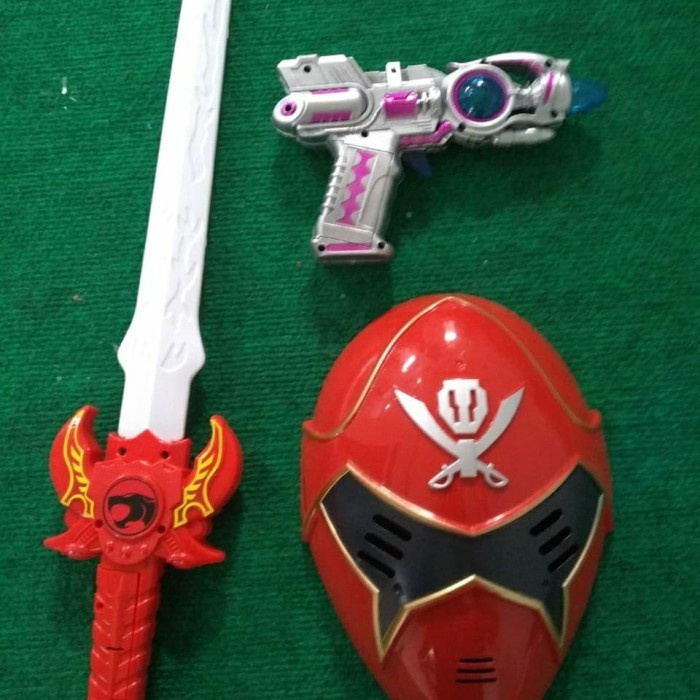 Jual mainan karakter power ranger set topeng pedang pistol leda nyala ...