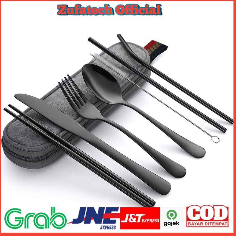 Jual Knifezer Set Alat Makan Sendok Garpu Pisau Sumpit Sedotan Besi ...