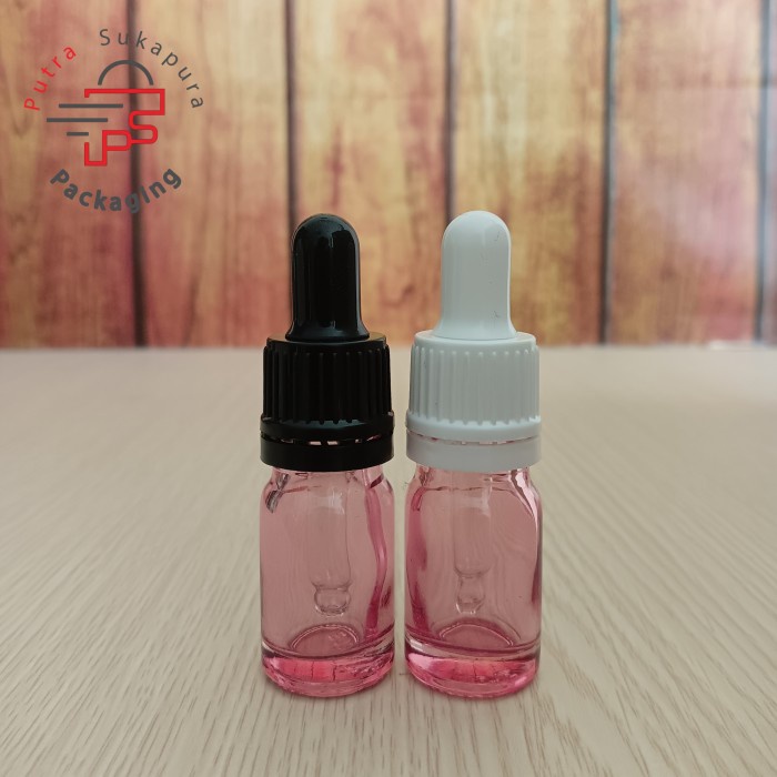Jual botol pipet 5ml kaca pink tebal/botol serum 5ml tebal/tutup ring ...